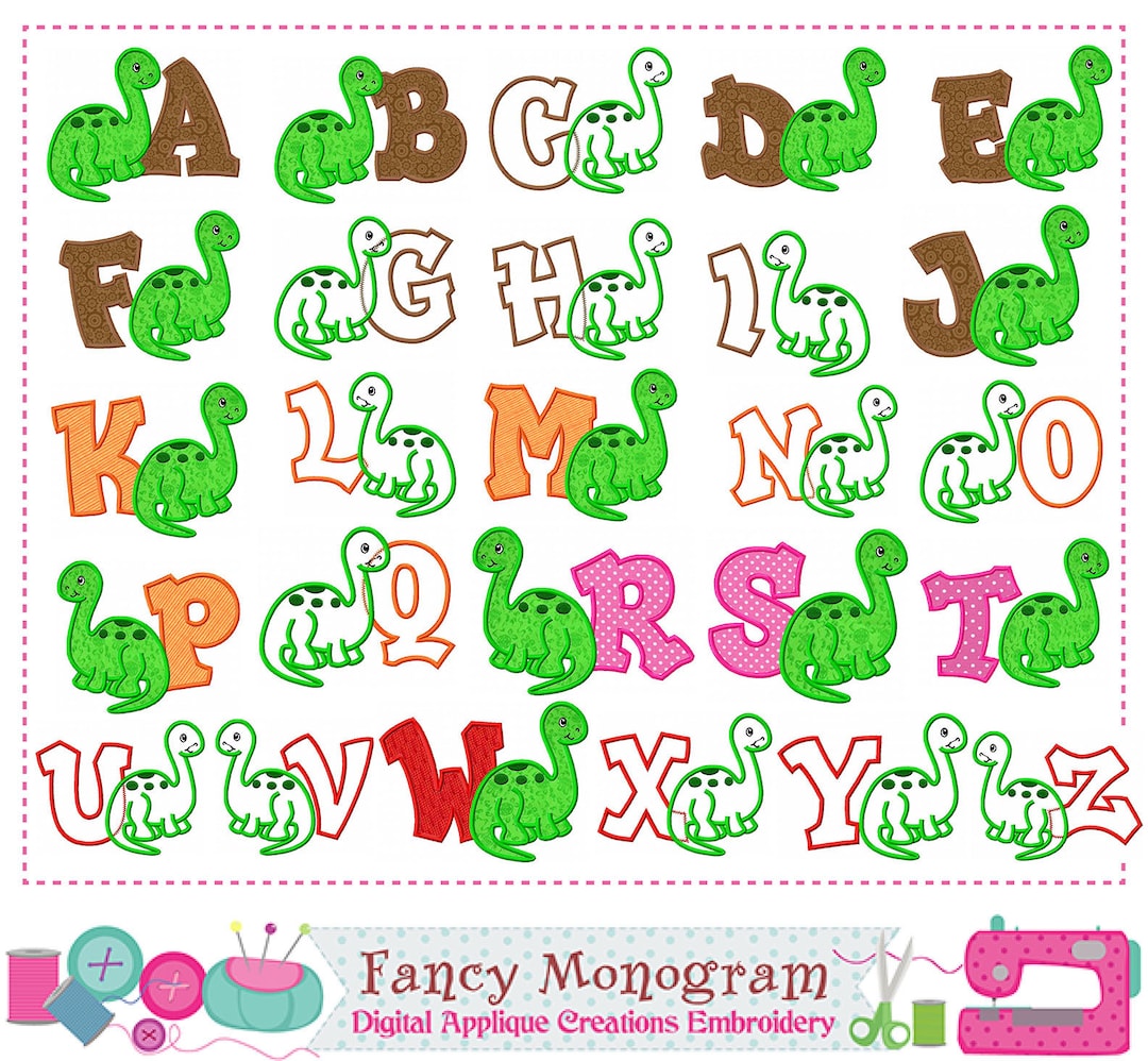 Dinosaur Alphabet Applique Embroidery Birthday Party Animal Letters ...