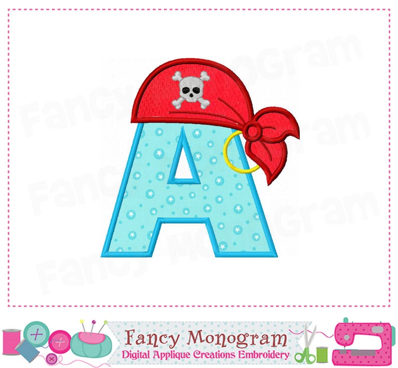 Pirate Alphabet embroidery Pirate Monograms A-Z design | Etsy