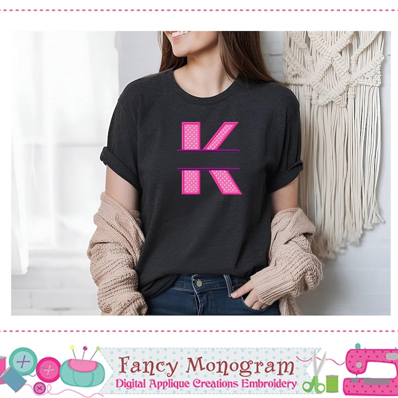 Split Design Monogram Embroidery Font Set | Applique Alphabet Pattern ...