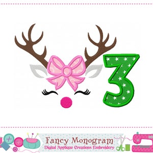 Christmas Numbers Embroidery Reindeer Numbers Applique Reindeer ...