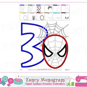 Spiderman Number 3 Applique Birthday Embroidery My 3rd Birthday Spider ...