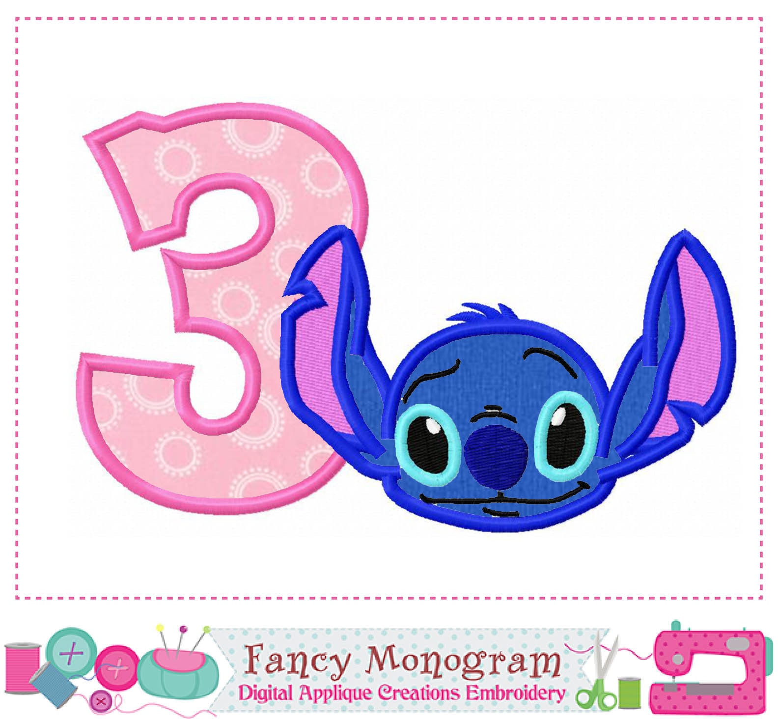 Lilo andstitch número 3 applique Mi tercer cumpleaños | Etsy