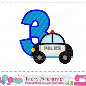 Police Car Numbers Applique Embroidery Design Birthday Party Numbers ...
