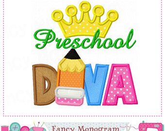 Preschool Diva Back to School Machine Embroidery Applique Design - Etsy