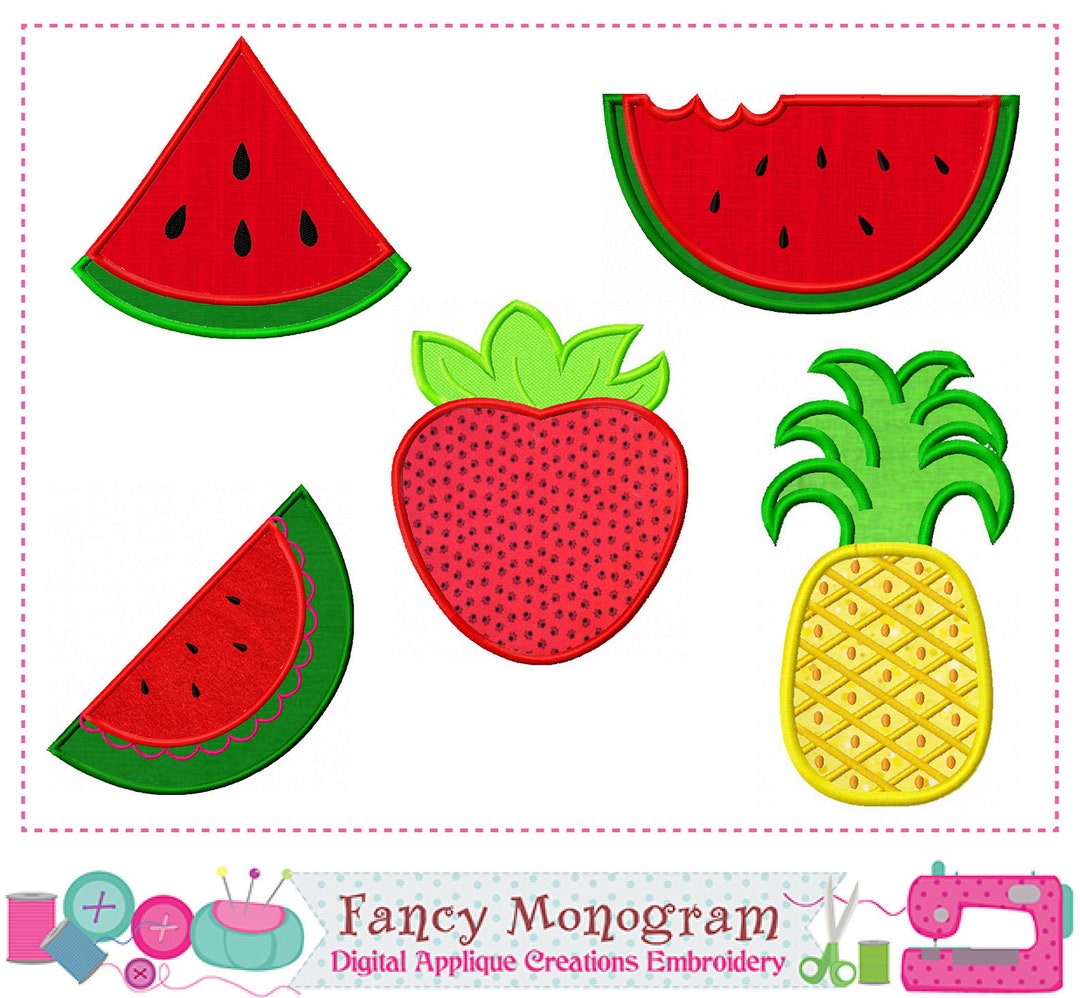 Summer Beach Applique Embrodiery Watermelon Strawberry Pineapple ...