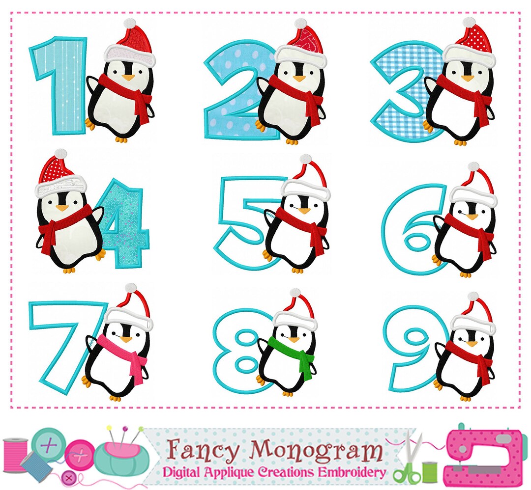 Machine Embroidery Numbers Penguin Applique Embrodiery, Christmas Santa ...
