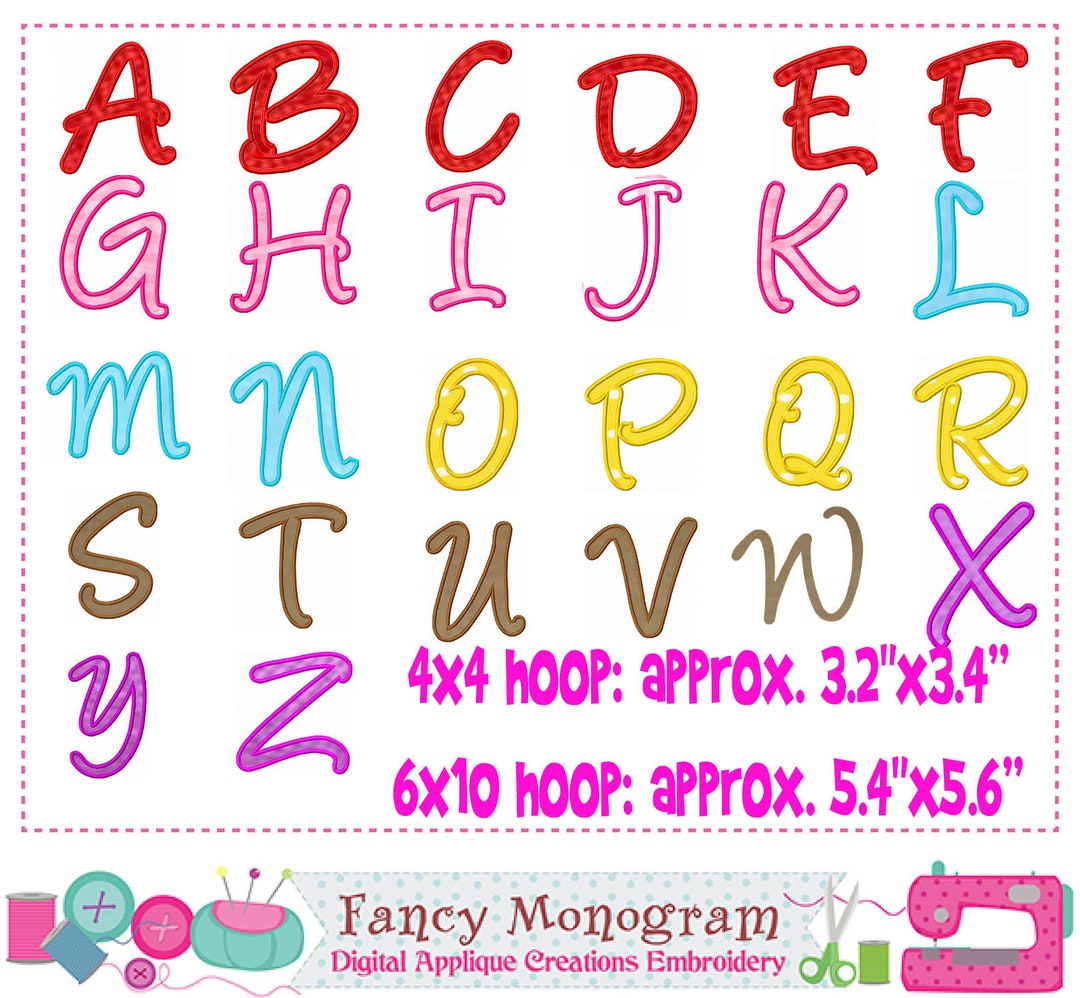 Alphabet Monograms Letters Applique Embroidery 26 Font in 2 Sizes 3.3 ...