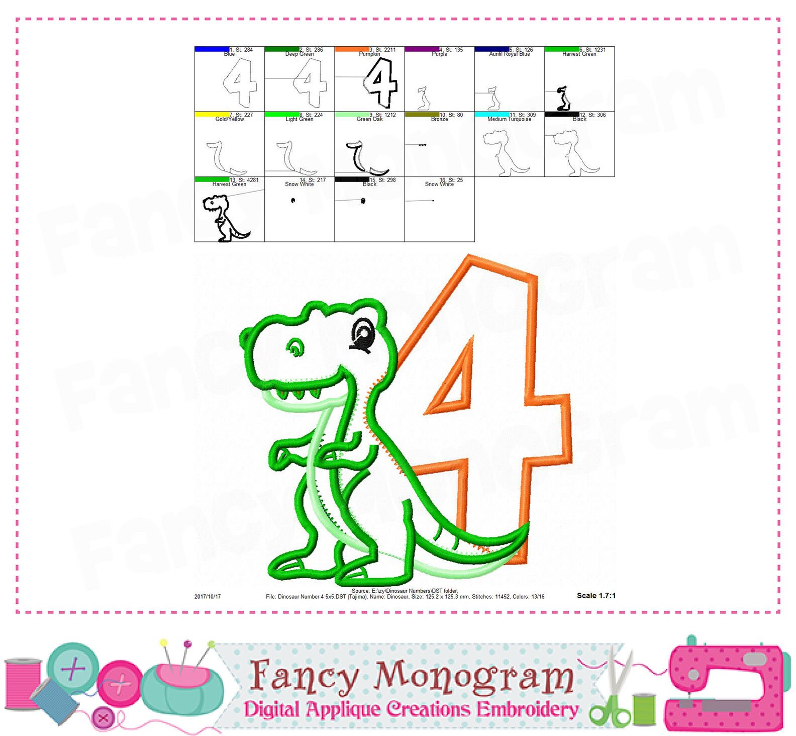 T-rex Number 4 applique My 4th Birthday Dinosaur applique | Etsy