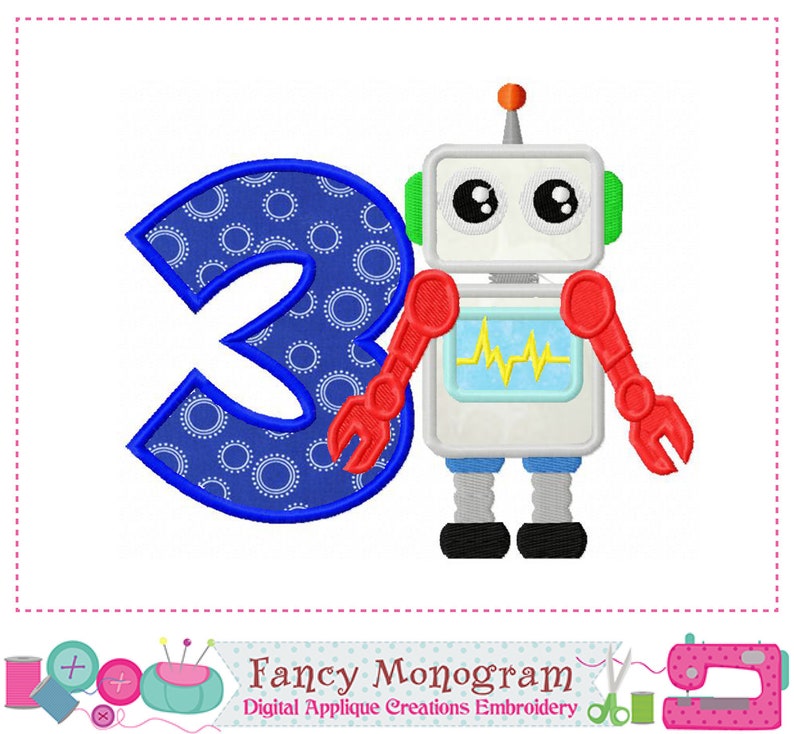 Robot Numbers Applique Embroidery Design Birthday Numbers - Etsy
