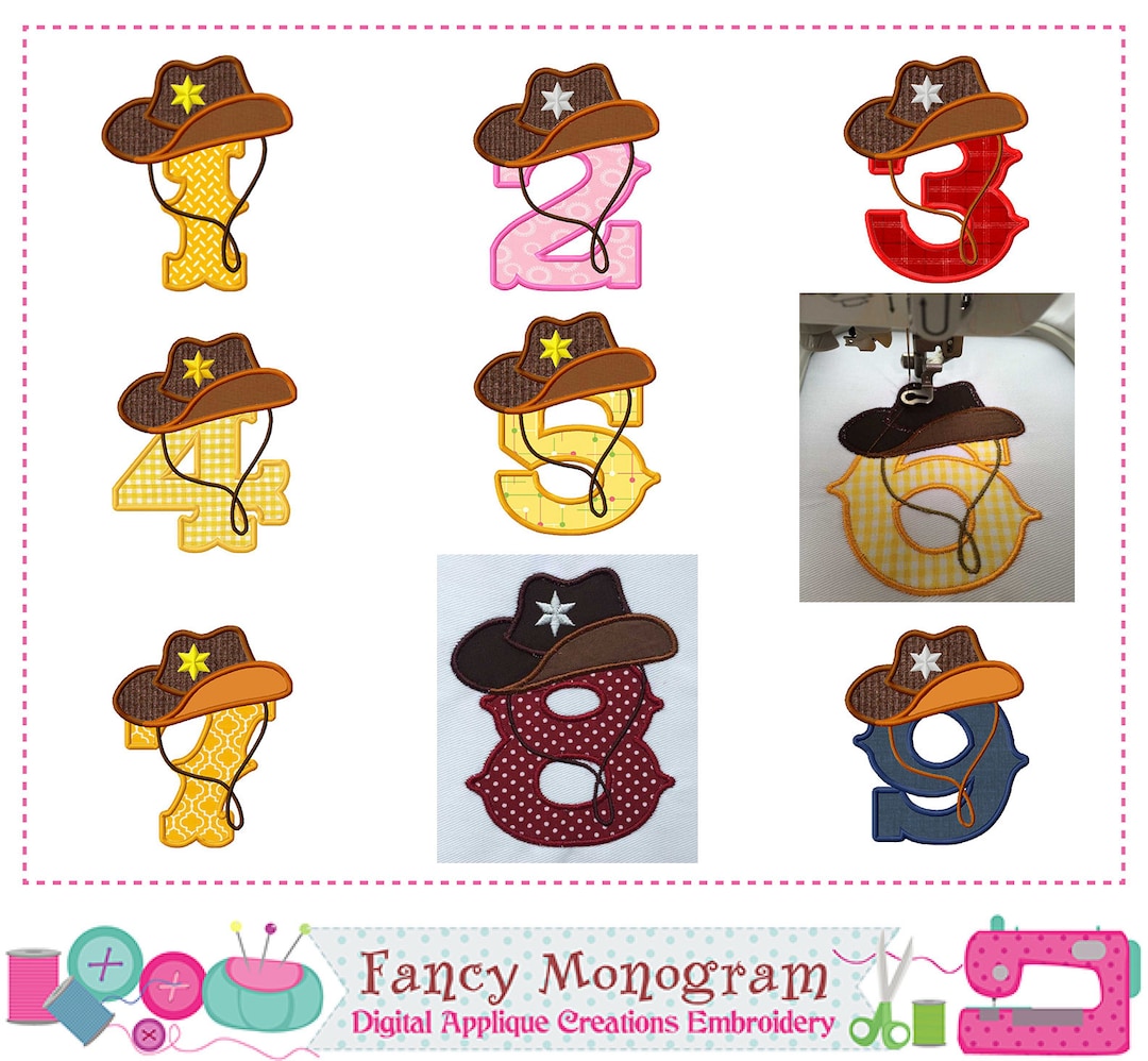 Cowboy Numbers Applique Design Birthday Numbers Embroidery Design ...