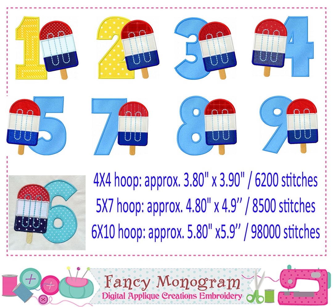 Independence Day Applique Set - 4th of July Numbers and Patriotic Ice ...