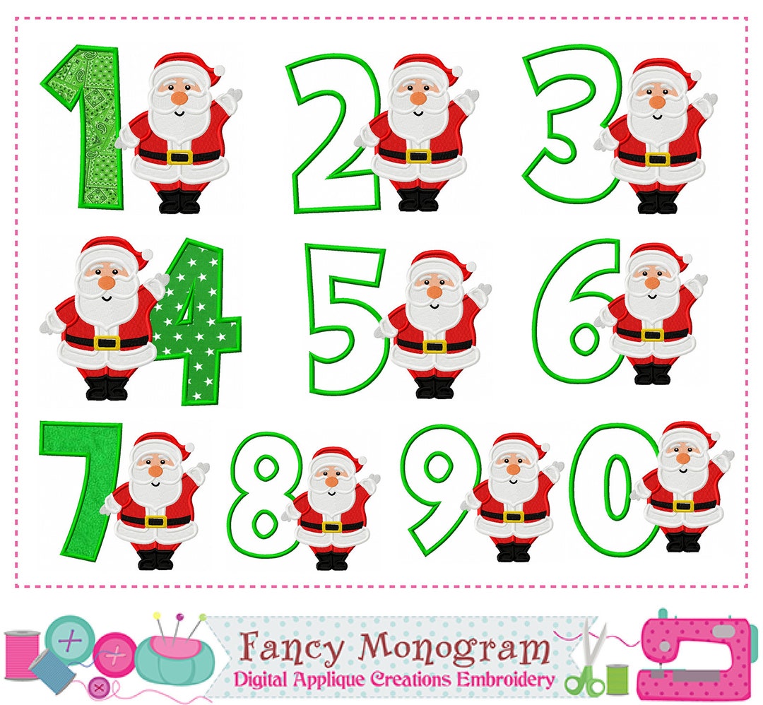 Santa Numbers Machine Embroidery Applique Design (digital Download ...