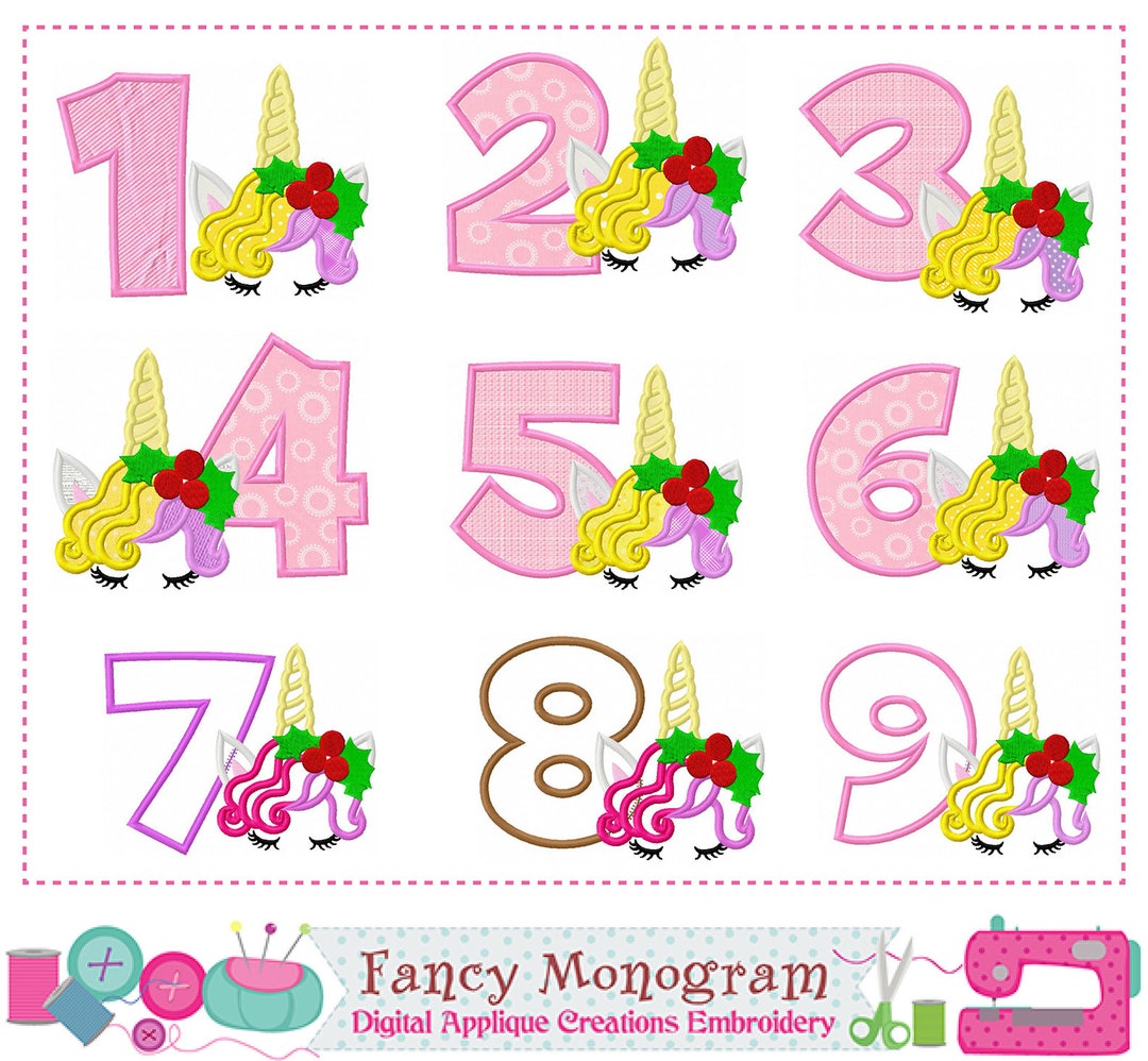 Machine Embroidery Numbers Unicorn Applique Design, Christmas Applique ...