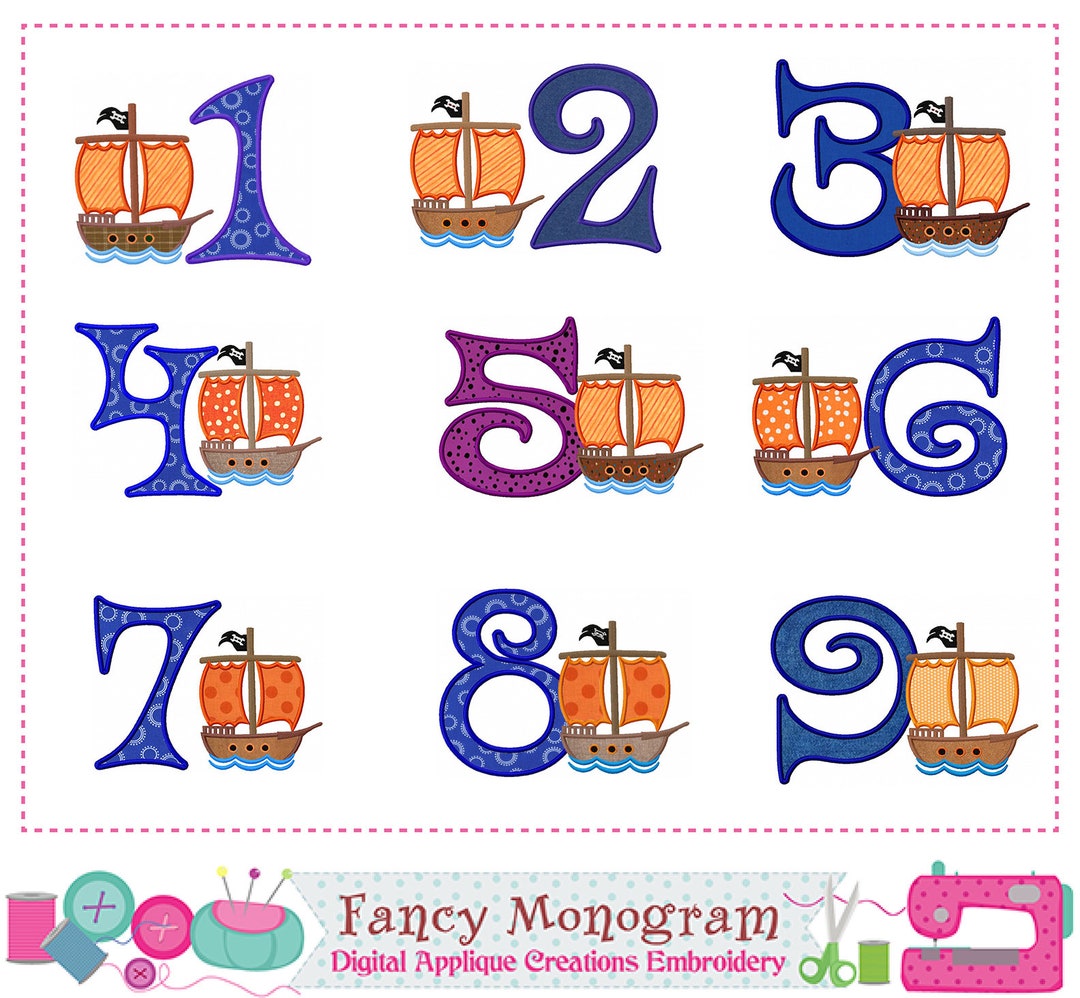 Pirate Ship Numbers Applique Summer Numbers Applique Design Pirate Ship ...