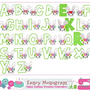 Easter Alphabet Embroidery Design Bunny Girl Monograms - Etsy