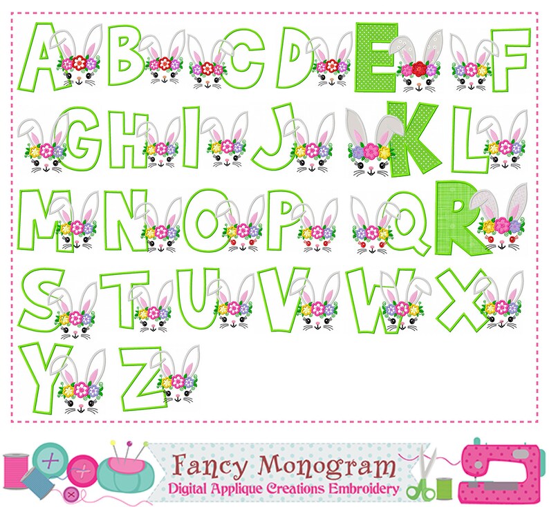 Easter Alphabet Embroidery Design Bunny Girl Monograms - Etsy