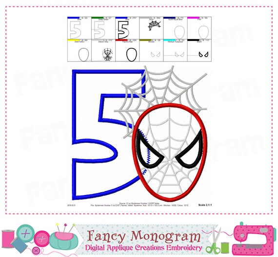Spiderman Number 5 applique,Birthday number 5 applique,My 5th birthday ...
