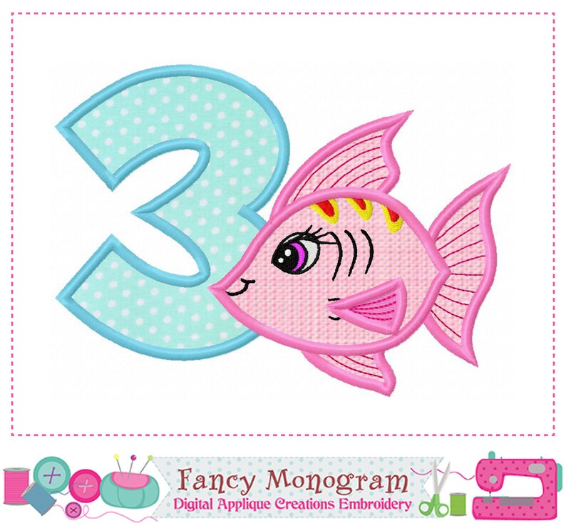 Princess Fish Numbers Applique Design Fish Numbers - Etsy
