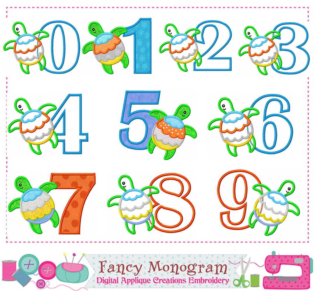 Turtle Numbersapplique Design - Summer Numbers Embroidery Design ...