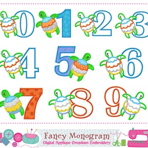Turtle Numbersapplique Design - Summer Numbers Embroidery Design ...