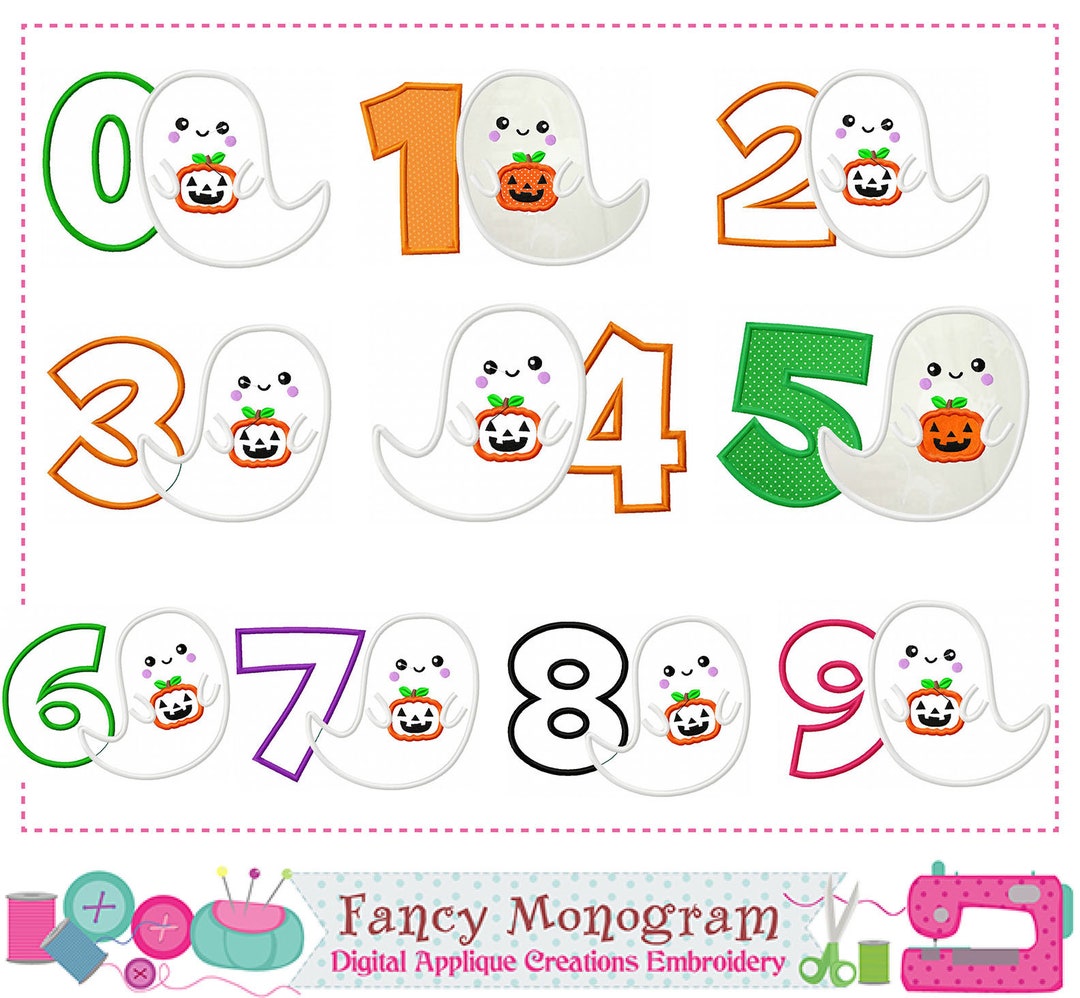 Spooky Halloween Numbers Applique Embroidery Design - Ghost Pumpkin ...