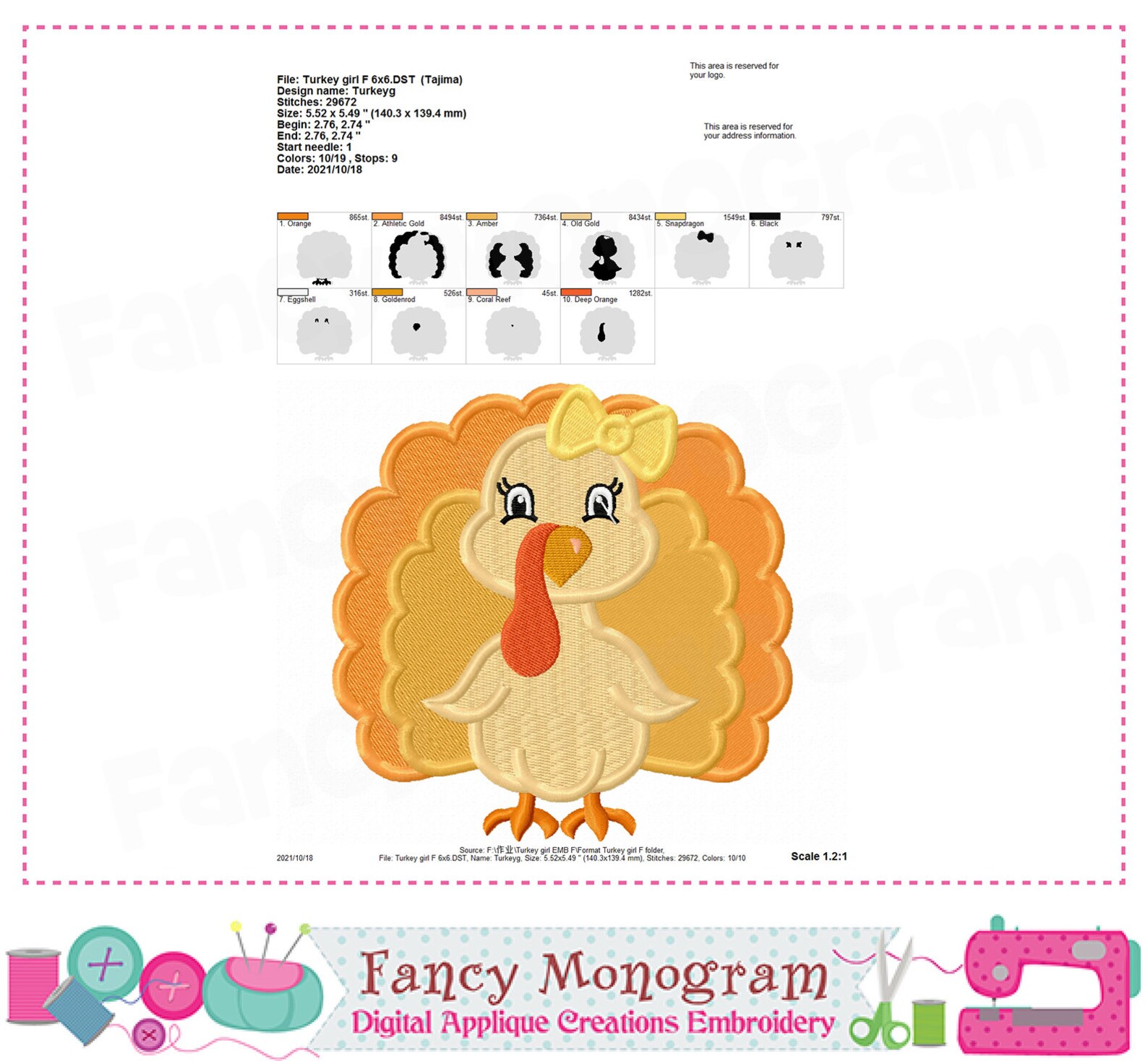 Turkey Embroidery Design Thanksgiving Embroidery Design - Etsy
