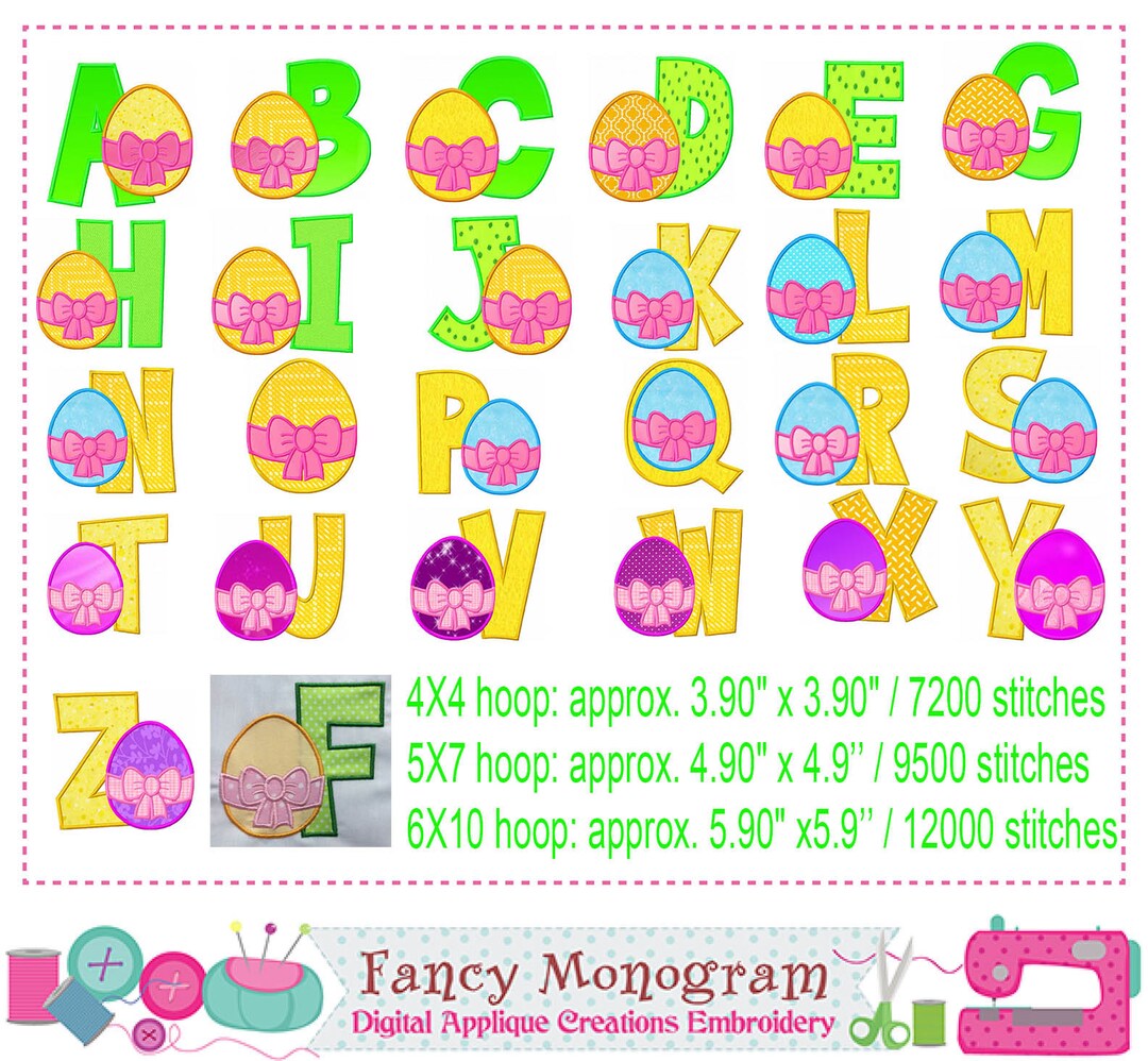 Easter Egg Alphabet Applique Embroidery Design Birthday Party Monograms ...