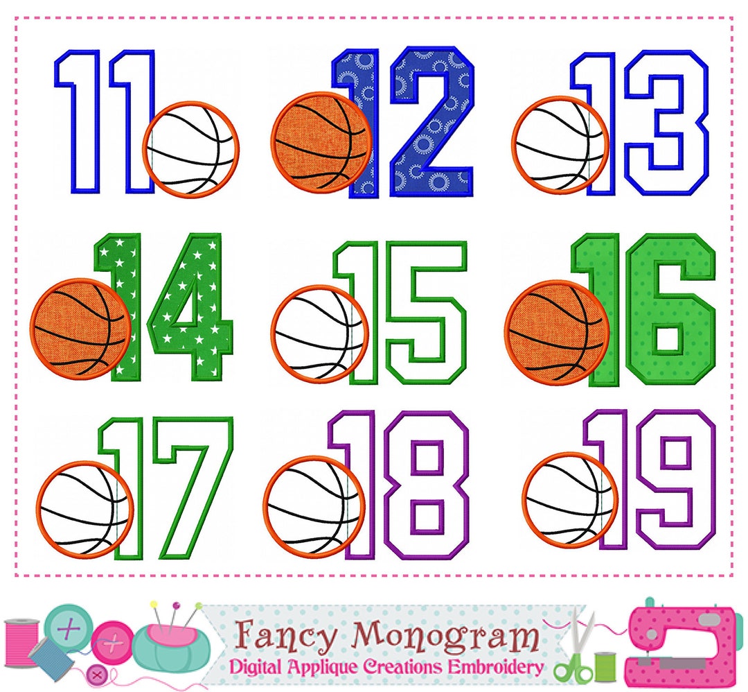 Basketball Numbers 11~19 Applique Embroidery Design - Birthday Numbers ...