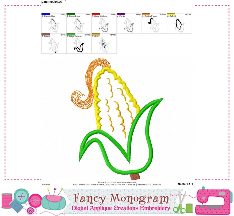 Corn Embroidery Corn Applique Corn Design Thanksgiving | Etsy