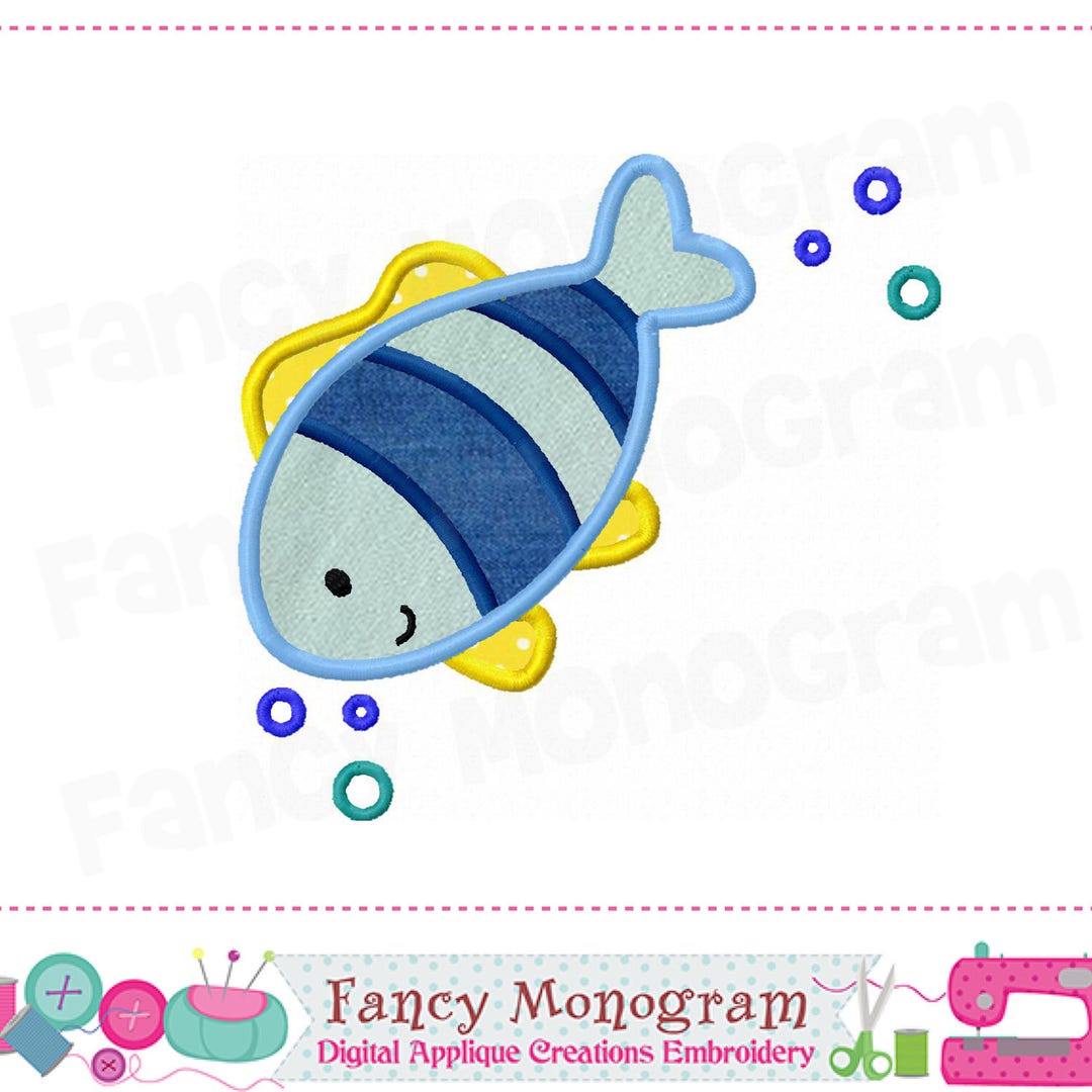 Machine Embroidery Beach Fish Applique Embroidery Design - Go Fishing ...