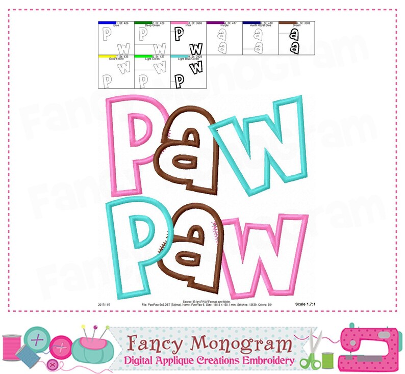 MAW Applique Pattern | PAW Embroidery Design for Animal Lovers -2614 ...