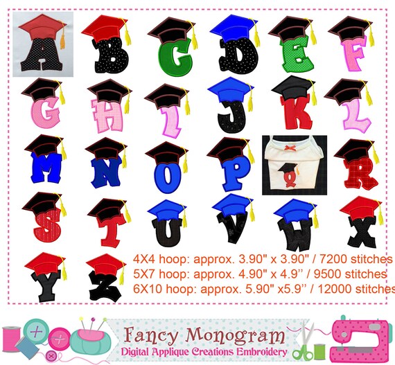 Graduation Cap Letters Applique Graduation Alphabet | Etsy