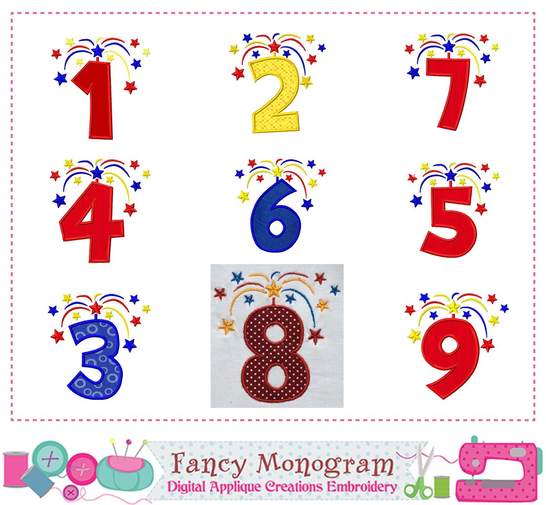 4th of July Numbers Applique Independence Day Numbers Embroidery ...