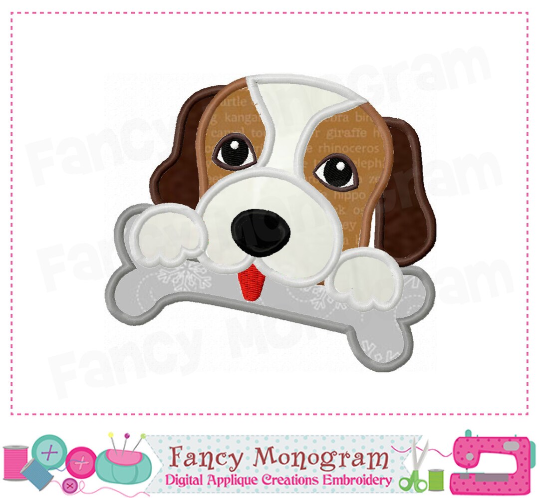 Dog Applique Machine Embroidery Design: Puppy With Bone (instant ...