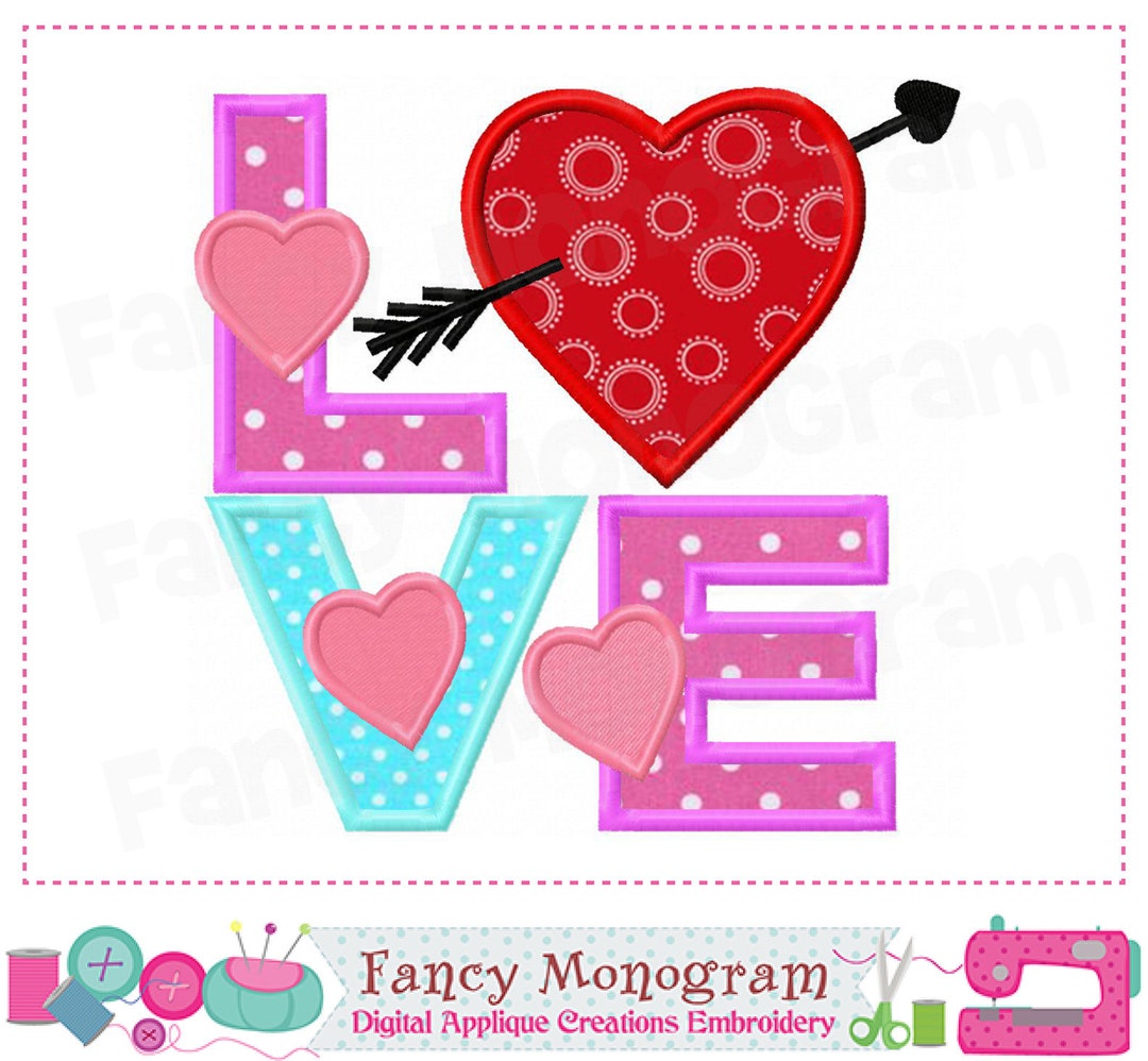 LOVE Applique Design for Valentine's Day | Embroidery Pattern 241N - Etsy