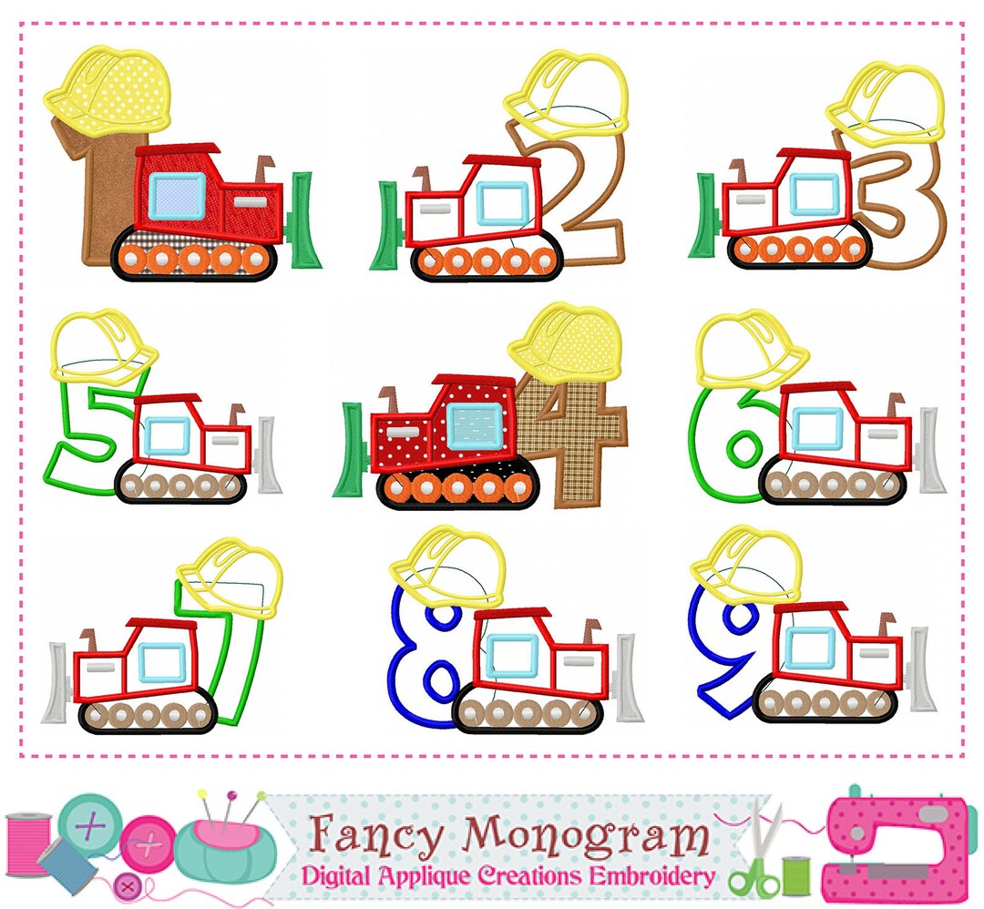 Bulldozer Numbers Applique - Machine Embroidery Design (digital ...