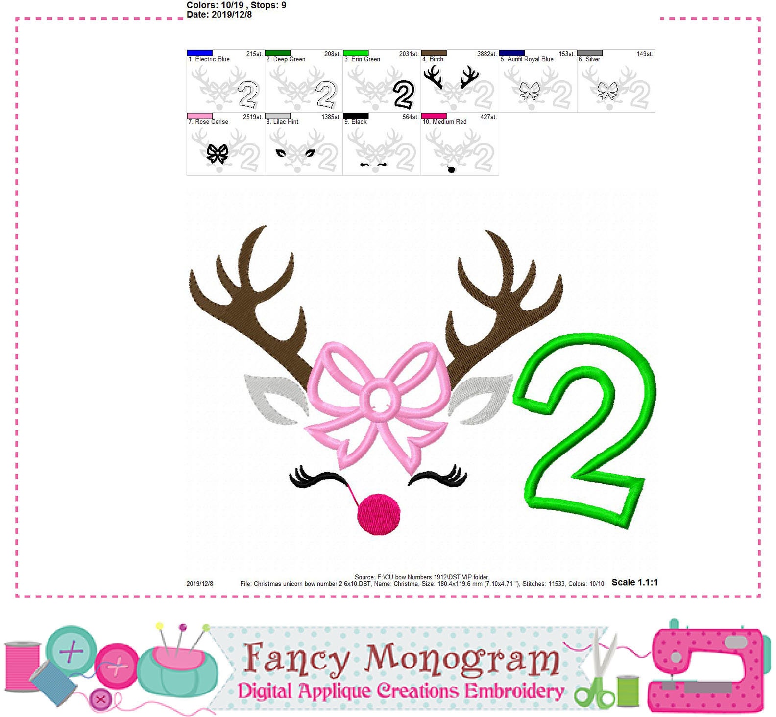 Christmas Numbers embroidery Reindeer Numbers applique | Etsy