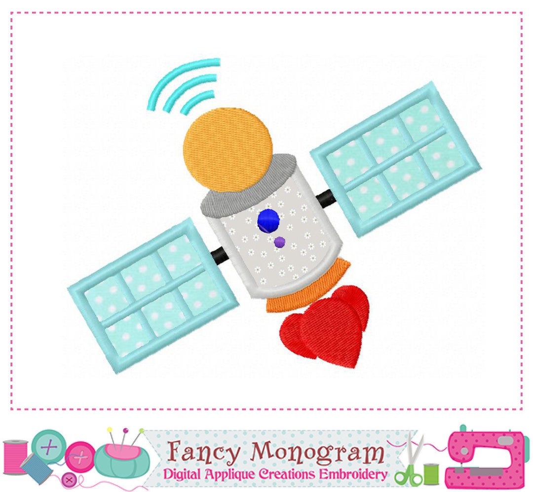 Spaceship Applique Embroidery Design: Space Satellite Pattern (digital ...