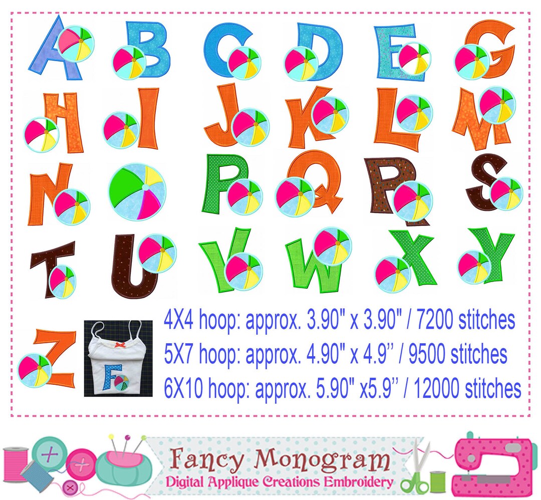Machine Embrodiery Fonts Beach Ball Applique Design, Beach Letters ...