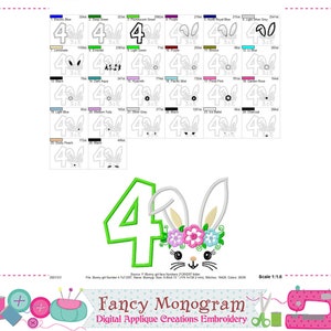 Bunny Number 4 Applique Easter Number 4 Applique My 4th Birthday My 4th ...