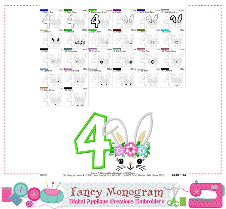 Bunny Number 4 Applique Easter Number 4 Applique My 4th - Etsy