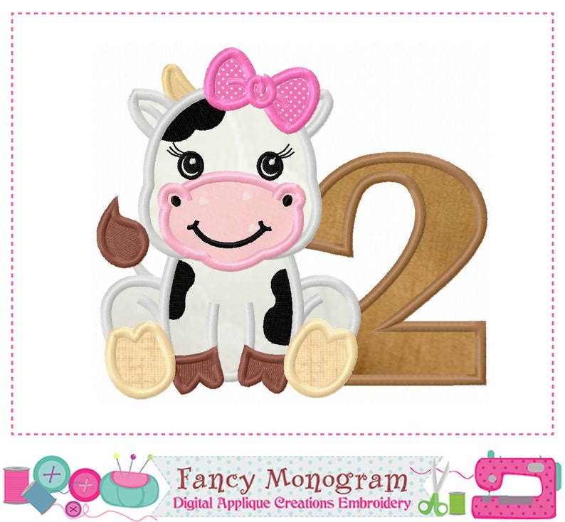 Cow Numbers Applique - Farm Birthday Bow Embroidery 246C - Etsy