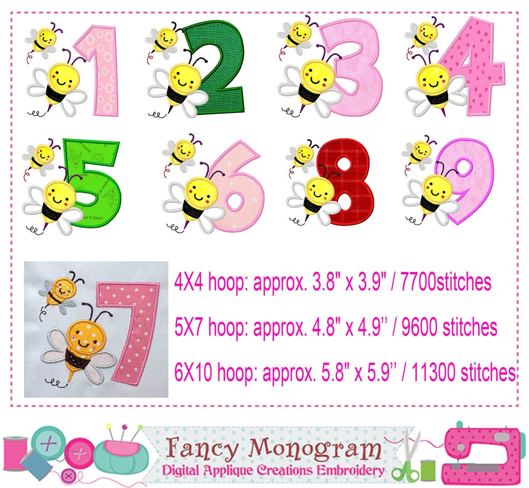 Bumble Bee Numbers Applique Embroidery-baby Girl Birthday Shirt ...