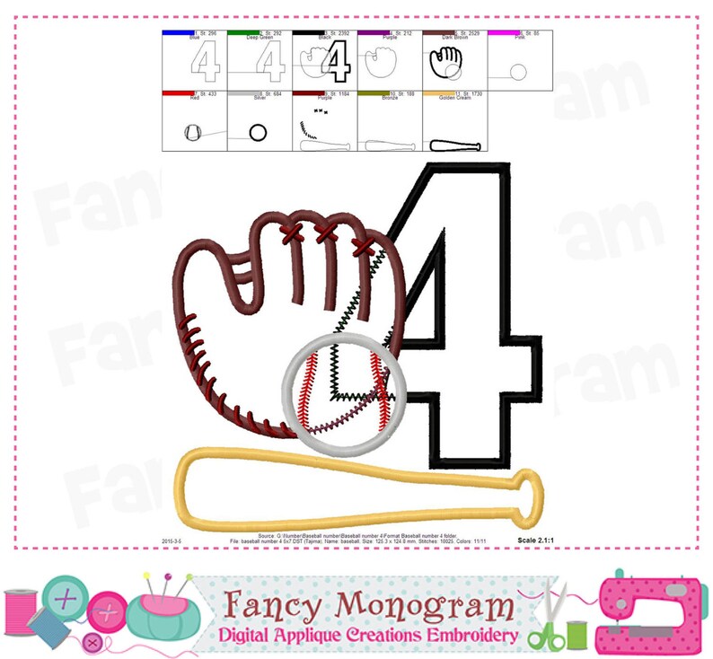 Baseball Number 4 applique My 4th Birthday Number 4 | Etsy