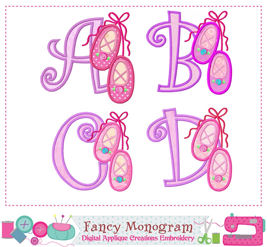 Ballet Slippers Font Embroidery - Monogram Alphabet Applique Design ...
