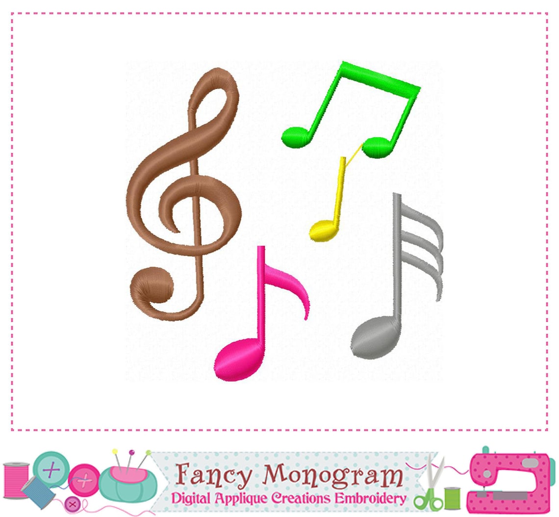 Musical Notes Machine Embroidery Design: Band Pattern (4x4, 5x7, 6x10 ...