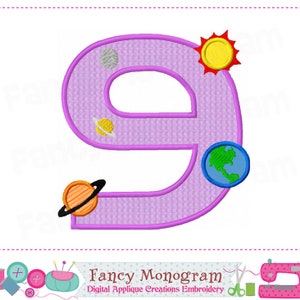 Space Planet Birthday Numbers Applique Embroidery Design (digital ...