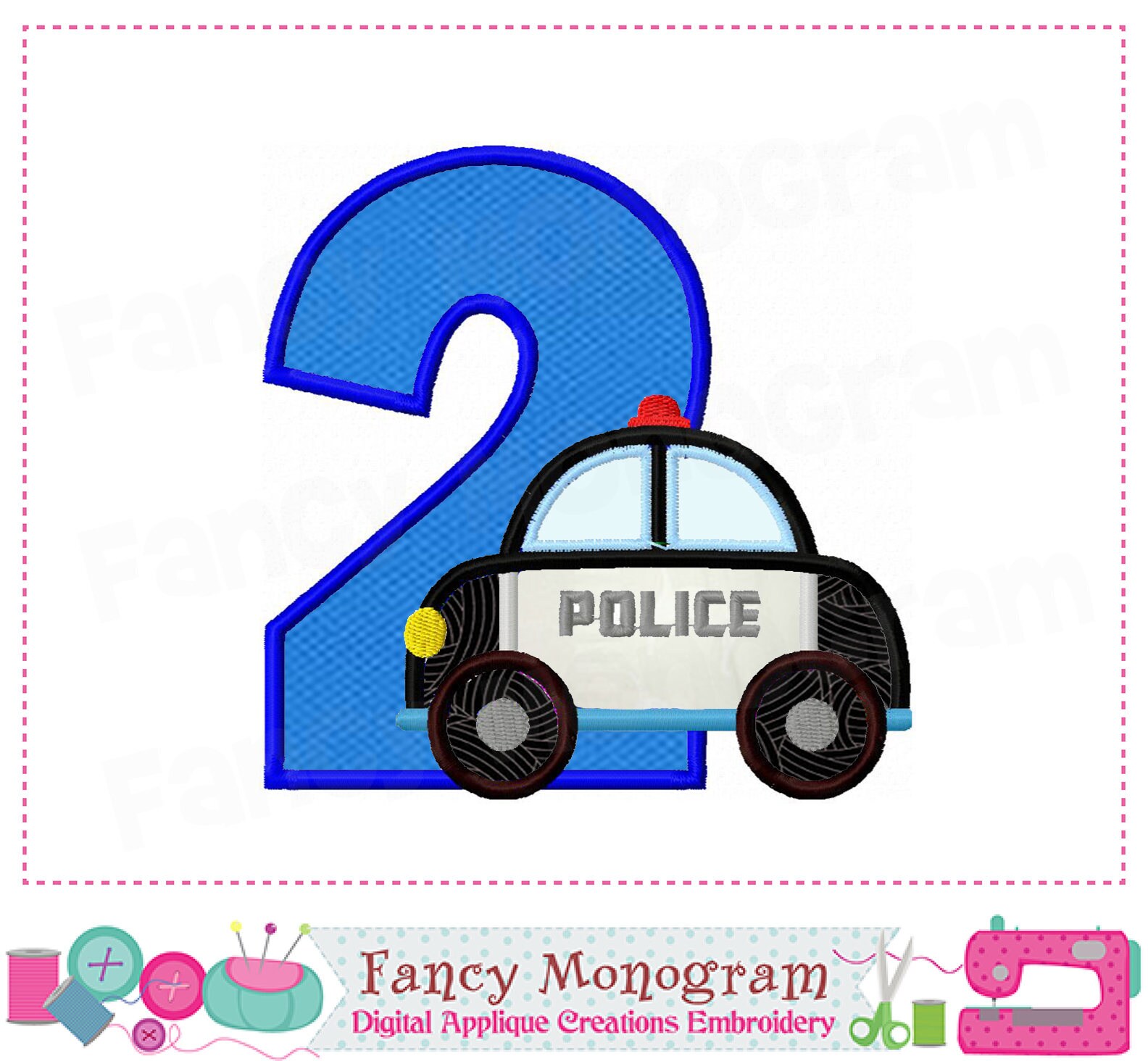 Police car Number 2 appliqueMy 2nd Birthday2Police | Etsy