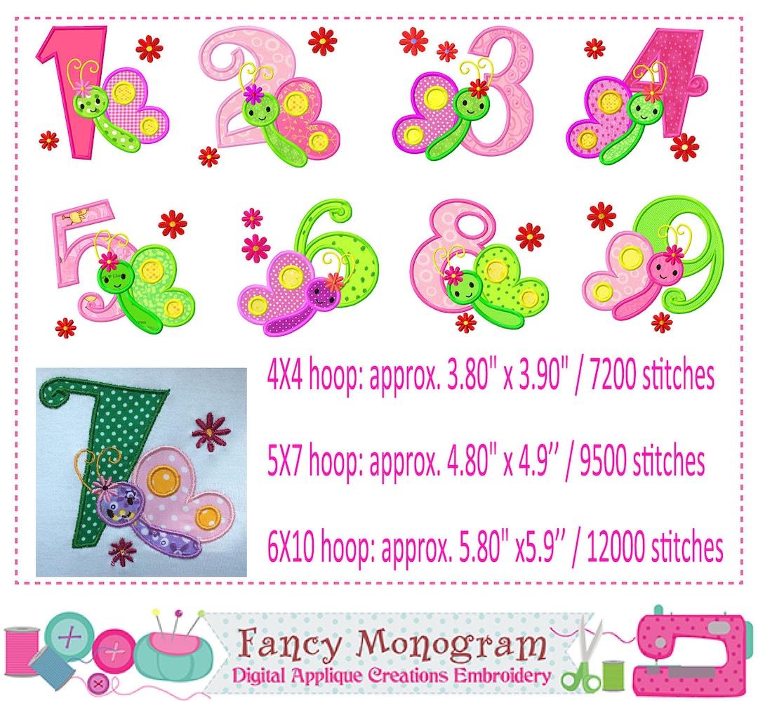 Machine Embroidery Numbers Butterfly Aplique, Birthday Numbers Applique ...