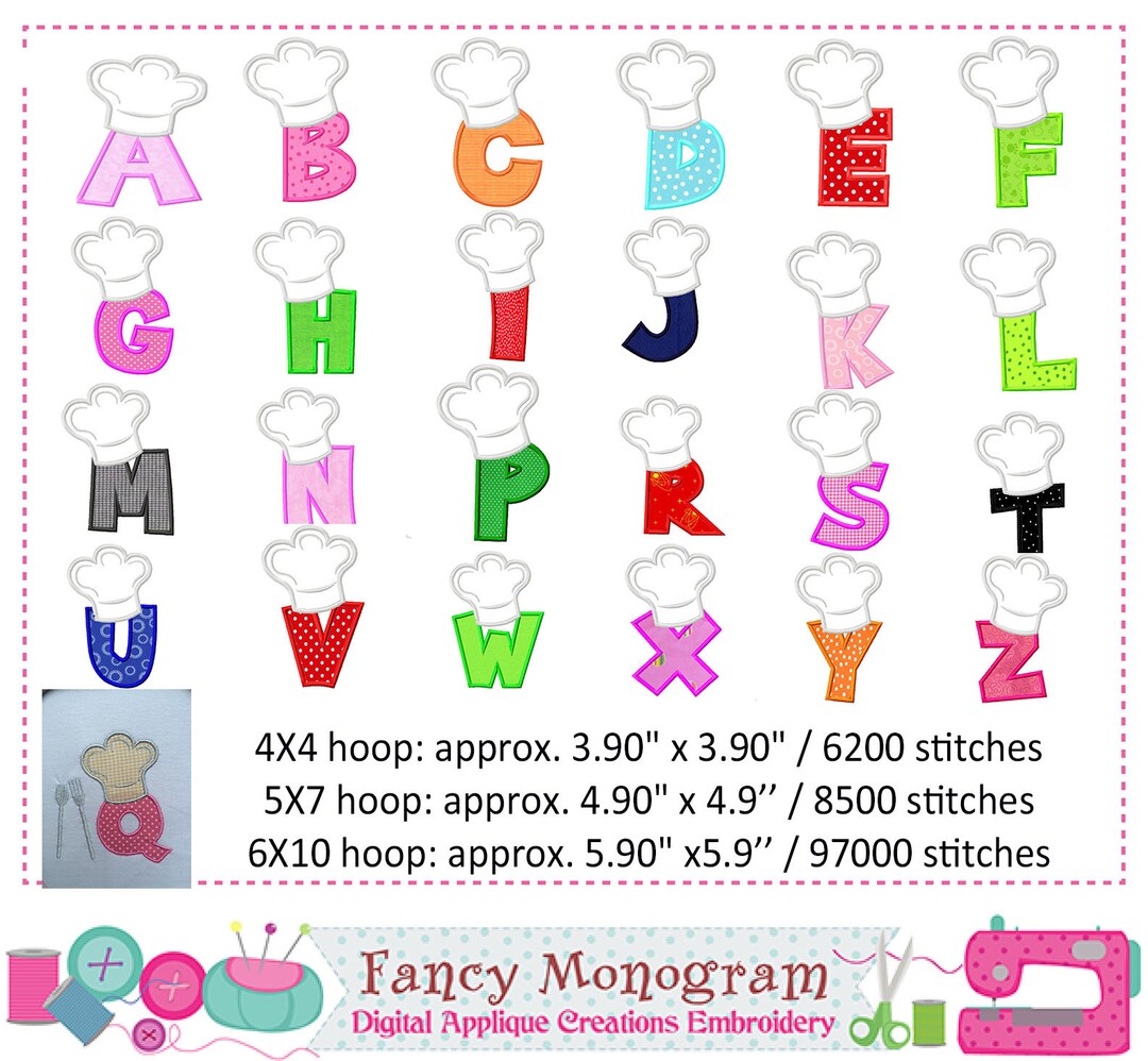 Cooking Monograms Font - Chef Alphabet Applique Embroidery Design -1653 ...